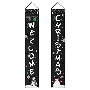 Amosfun Christmas Porch Banner Welcome Christmas Decor Hanging Banner for Front Yard Door or Indoor Wall Window Fireplace Decoration Banner