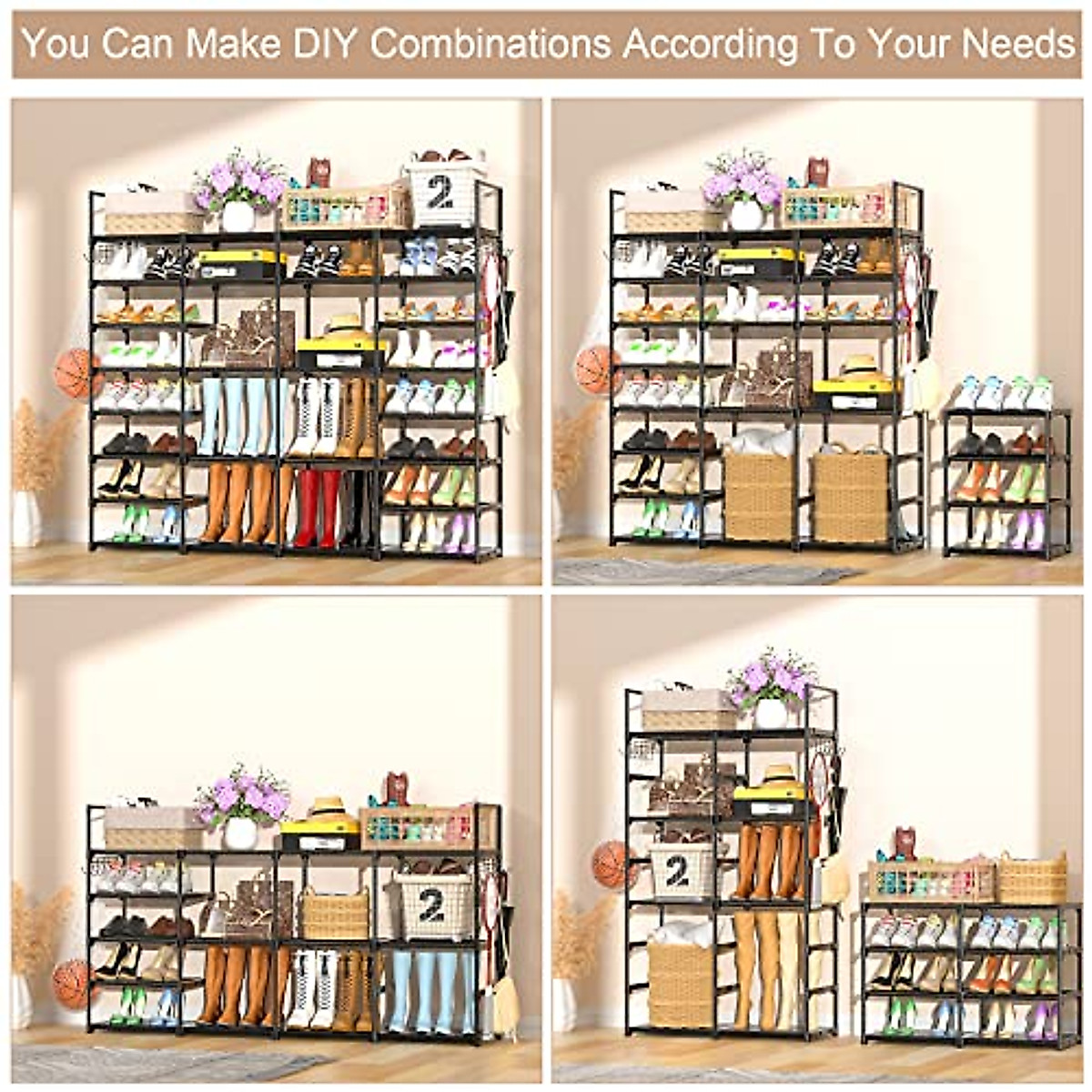 Polegas Large Shoe Rack Shoe Organizer for 62-66 Pairs Shoes and Boots, Metal Shoe Rack Organizer, 8 Tiers Shoe Storage Shelf, Space Saving Shoe Cabinet for Entryway Closet Garage Bedroom Cloakroom