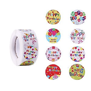 (1000pcs 2 Rolls,1") Happy Birthday Stickers Roll in 16 Designs, Adorable Round Seal Stickers, Envelope Seal Sticker Self Adhesive Stickers Pasters for Gift Packaging, Party Invitations and MORE