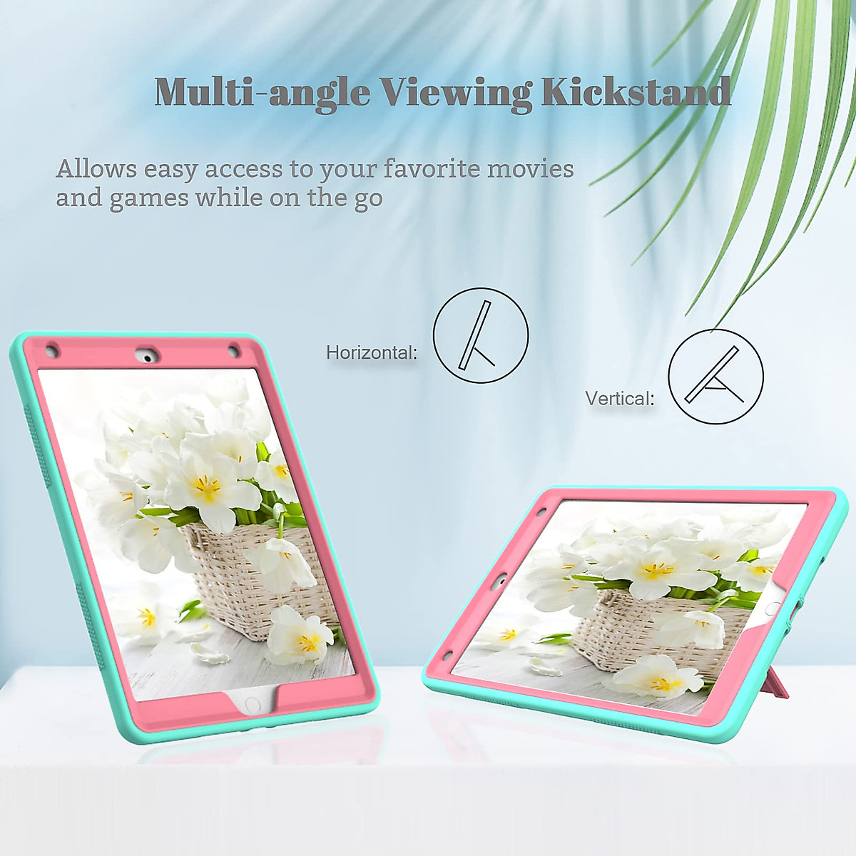 Rantice iPad 9th Generation Case, iPad 8th/7th Generation Case, iPad Case with Kickstand and Pencil Holder for iPad 10.2 Case(Mint Green+Rose)