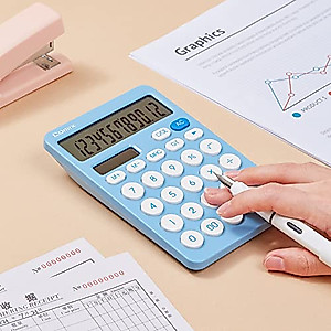 Comix Desktop Calculator with Large LCD Display and Big Button, 12 Digits Baisc Calculator, Standard Calculator, Solar Battery Dual Powered, for Office Home School & Business Use (Blue)