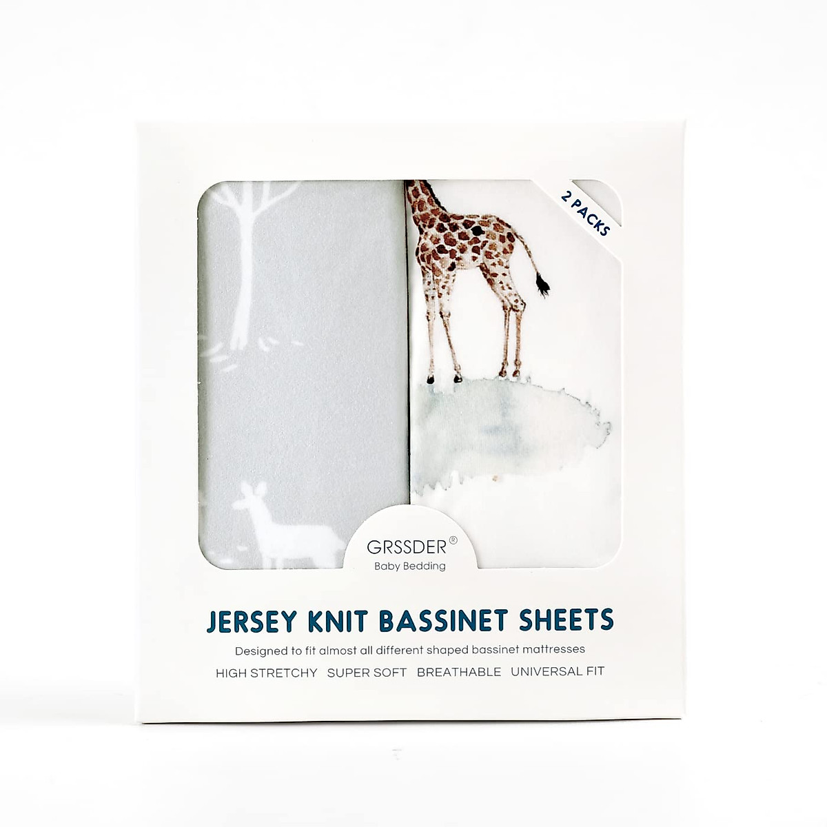 Stretch Ultra Soft Fitted Bassinet Sheet Set 2 Pack, Universal Fit for Bassinets Baby Cradle Moses Basket Oval Rectangle Mattress Safe and Snug, Pretty African Savannah Animals Pattern