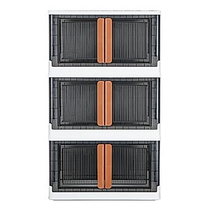 Ezee Space Stackable Storage Bins with Wheels - (3-Pack) - Stackable Storage Drawers - (19-Gal) - Collapsible storage bins with lids - Multifunctional Foldable storage boxes with doors