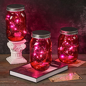 Amzcku 32oz Red Mason Jars with Lids, 6 Pack Wide Mouth Quart Canning Jar, Safe For Storage, Canning, Pickling, Preserving, Fermenting, DIY Crafts & Decor