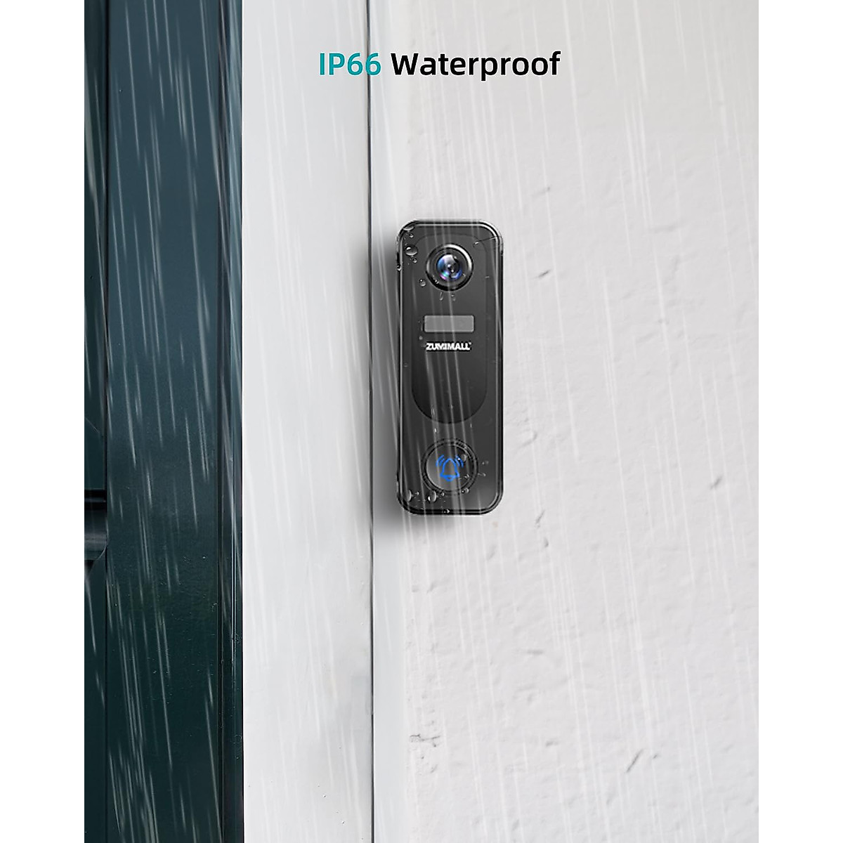 ZUMIMALL 2K FHD Doorbell Camera Wireless, WiFi Video Doorbell Camera with Chime, IP66 Waterproof, Motion Detection, Night Vision, 2-Way Audio, Local & Cloud Storage, 2.4G WiFi, 30s Voice Message