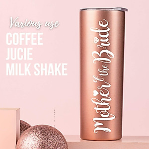 Onebttl Mother of The Bride Gifts, 20oz Stainless Steel Skinny Tumbler with Lid and Straw On Wedding Party for Brides Mom from Brides, Daughters (Rose Gold)