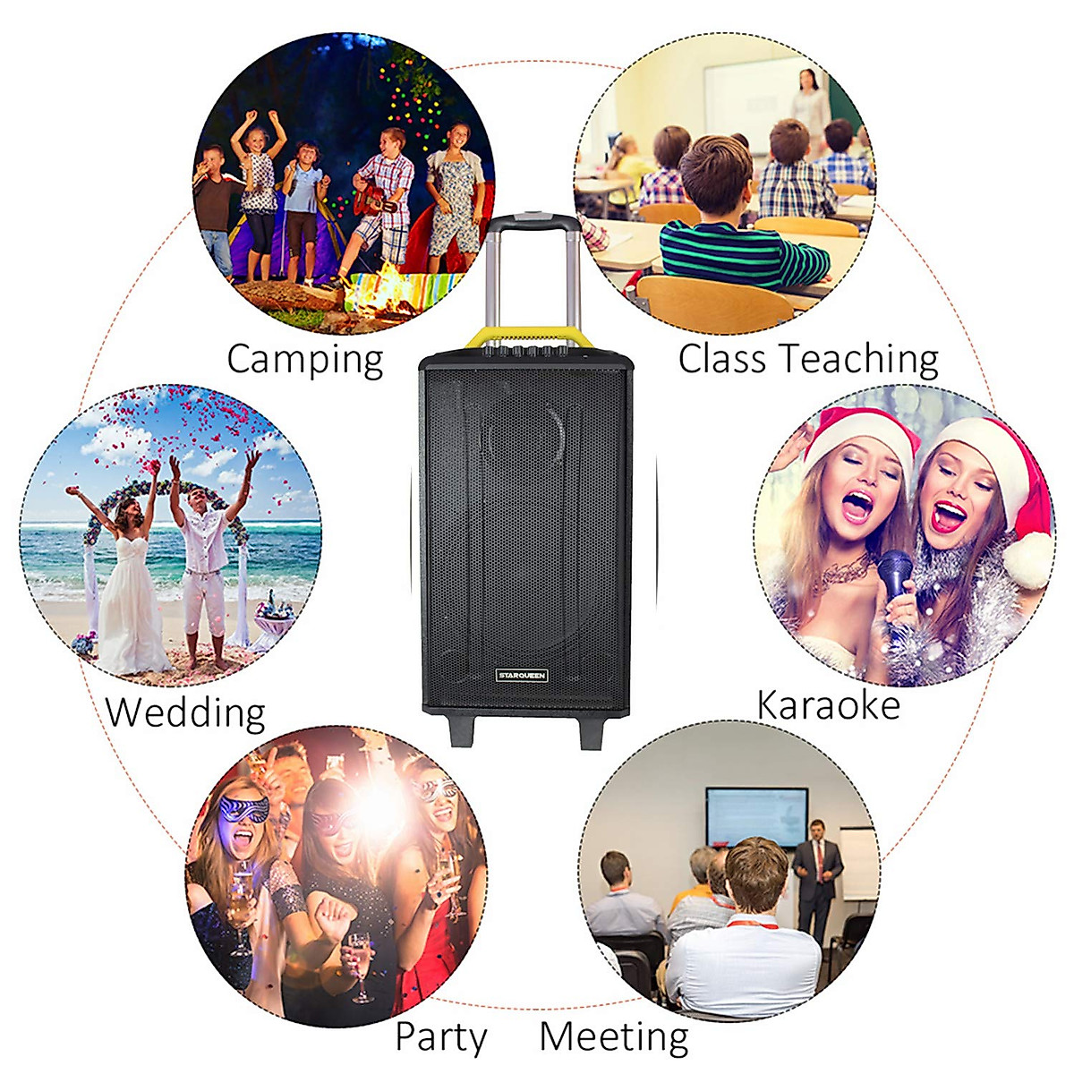 Karaoke Machine Speaker Pa System with 10Inch Woofer Professional Party Speaker with 2 UHF Wireless Mics and Remote Control, AUX/USB/SD/Guitar Input for Party, DJ and Outdoor Activities QX-1014