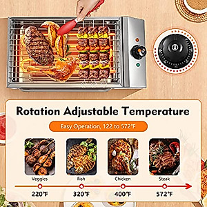 Fetcoi 1800W Electric Grills Outdoor Cooking, Stainless Steel Restaurant Grill BBQ Grills Indoor Grill Smokeless Griddle Barbecue Oven Grill Countertop with Extra-Large Drip Tray, 122-572° F