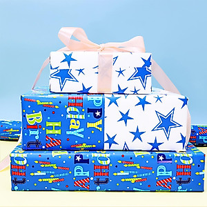 BOLIANNE Reversible Birthday Wrapping Paper for Boys Girls Kids Adults Baby Shower - Colorful Happy Birthday Gift Wrap Paper for Party - Gift Wrapping Paper Roll, 17.7 Inch X 33 Feet, High Gloss