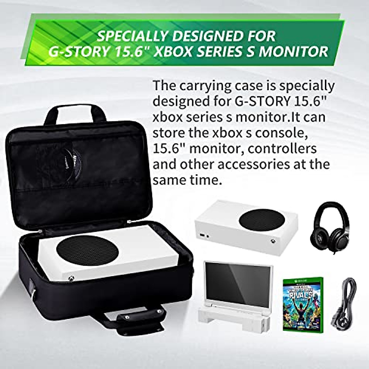 G-STORY Case Storage Bag for Xbox Series S Console integrate 15.6" monitor Carrying Case, Travel Bag for Xbox Controllers Xbox Games and Gaming Accessories