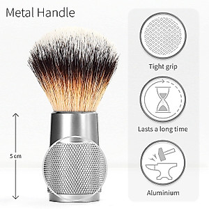 Bambaw - Shaving Brush Vegan | Silver | Ingrown Hair and Razor Bumps Treatment| Durable Shaving Brush Metal Handle| Shaving Brushes for Men and Women | Waste Free Synthetic Hair Brush