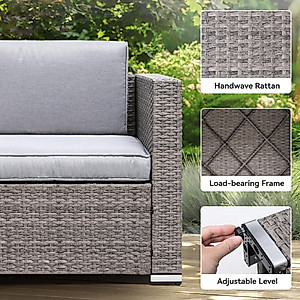 YITAHOME 8 Pieces Outdoor Patio Furniture Set, Sectional Sofa PE Rattan Wicker Conversation Set Outside Couch w/Table and Cushions for Porch Lawn Garden Backyard,Gray