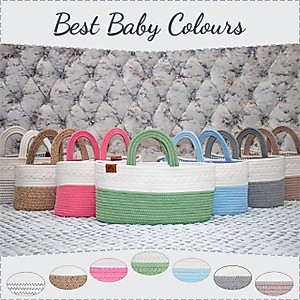 Mojoohouse Baby Diaper Caddy Organizer, Large Nursery Storage Bin, Car Organizer for Diapers with dividers, Portable Tote Bag, Cotton Rope Diaper Basket for Boy Girl (White)