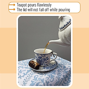 BTaT- Blue Dream Tea Set, Tea cups (8oz), Tea Pot (48oz), Creamer and Sugar Set, Gift box, China Tea Set, Tea Service, Tea Cups and Saucer Set, Tea Set for Adults, Porcelain Tea Set