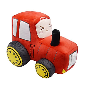 YONLIT Soft Plush Tractor Stuffed Truck Toy Super Cute Car Plushie Throw Pillow Excellent Gifts for Kids or Birthday Party 12 Inches (Red)