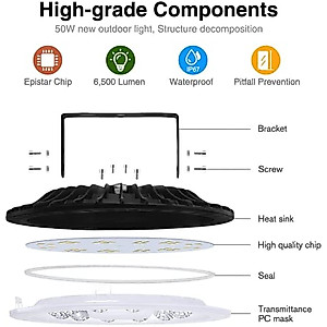 TYCOLIT 300W UFO LED High Bay Light, 30000LM Commercial Bay Lighting Daylight 6500K, IP65 Waterproof LED Commercial Bay Light, LED Warehouse Light Shop Light Factory Light Garage Light