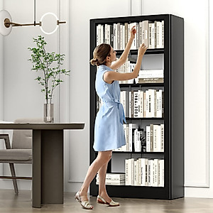 KINGBO 78.7" Tall Bookshelf, 5 Shelf Adjustable Bookcase Shelf, Heavy Duty Steel Open Book Storage Shelves Organizer for Home Office, Easy to Assemble, 11.8D x 39.4W x 78.7H in, Black