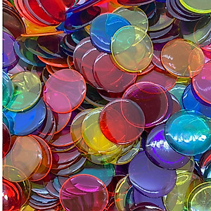 MR CHIPS Plastic Bingo Chips for Game 500 Count Bag - Transparent 7 Color Mix Counting 3/4 Inch