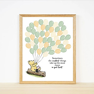 8" x 10" Classic Winnie Guestbook with 50 Balloons Unframe Sign Poster Cute Thumb Prints The Pooh Baby Shower Decorations Supplies