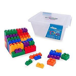 UNiPLAY UNiBOX Soft Building Blocks — Cognitive Development, Chewing Sensory, Toy Learning Stackable Blocks for Ages 3 Months and Up (126-Piece Set)