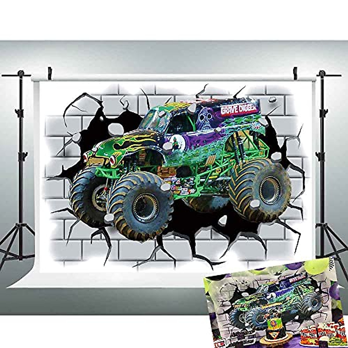 EOA 5(W) x3(H) FT Monster Car Truck Photography Backdrop Racing Cars Kids Birthday Background Big Wheels Banner Studio Props