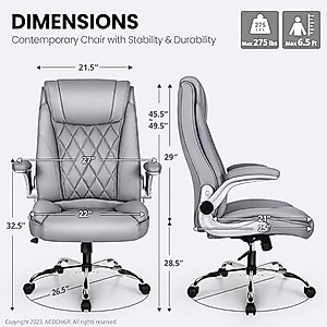 NEO CHAIR Office Chair Computer High Back Adjustable Flip-up Armrests Ergonomic Desk Chair Executive Diamond-Stitched PU Leather Swivel Task Chair with Armrests Lumbar Support (Grey)
