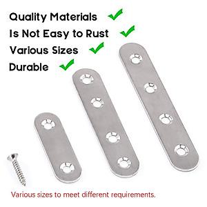 Glarks 35-Pieces 2 inch/ 3 inch/ 4 inch Stainless Steel Flat Straight Brace Brackets Mending Joining Plates Repair Fixing Bracket Connector and 80pcs Screws Set, Total 115pcs, Silver