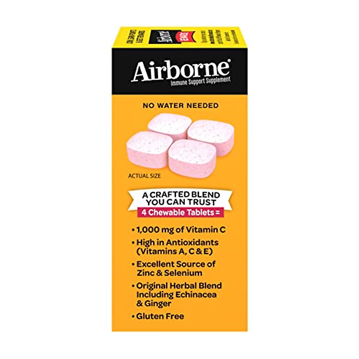 Airborne Vitamin C 1000mg (per serving) - Very Berry Chewable Tablets (32 count in a box), Gluten-Free Immune Support Supplement, With Vitamins A C E, ZINC, Selenium, Echinacea & Ginger, Antioxidants