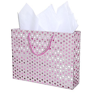 15 X 12 inch Medium Glitter Polka Dots Pattern Gift Wrap Bags in Assorted Colors, Set of 3