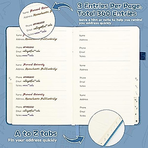 DAOFARY Address Book with Alphabetical Tabs - Small Address Keeper Book (5.3 * 7.6 in) with Inner Pocket, Hardcover Address Notebook for Store Your Important Informations (Blue Haze)