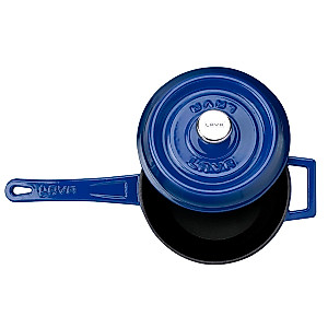 Lava Signature Enameled Cast-Iron 1 Quart Sauce Pan with Iron Handle, Cobalt Blue