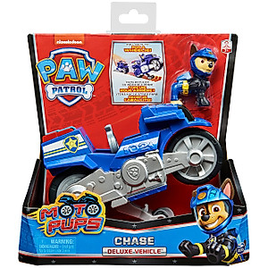 Paw Patrol, Moto Pups Chase’s Deluxe Pull Back Motorcycle Vehicle with Wheelie Feature and Figure