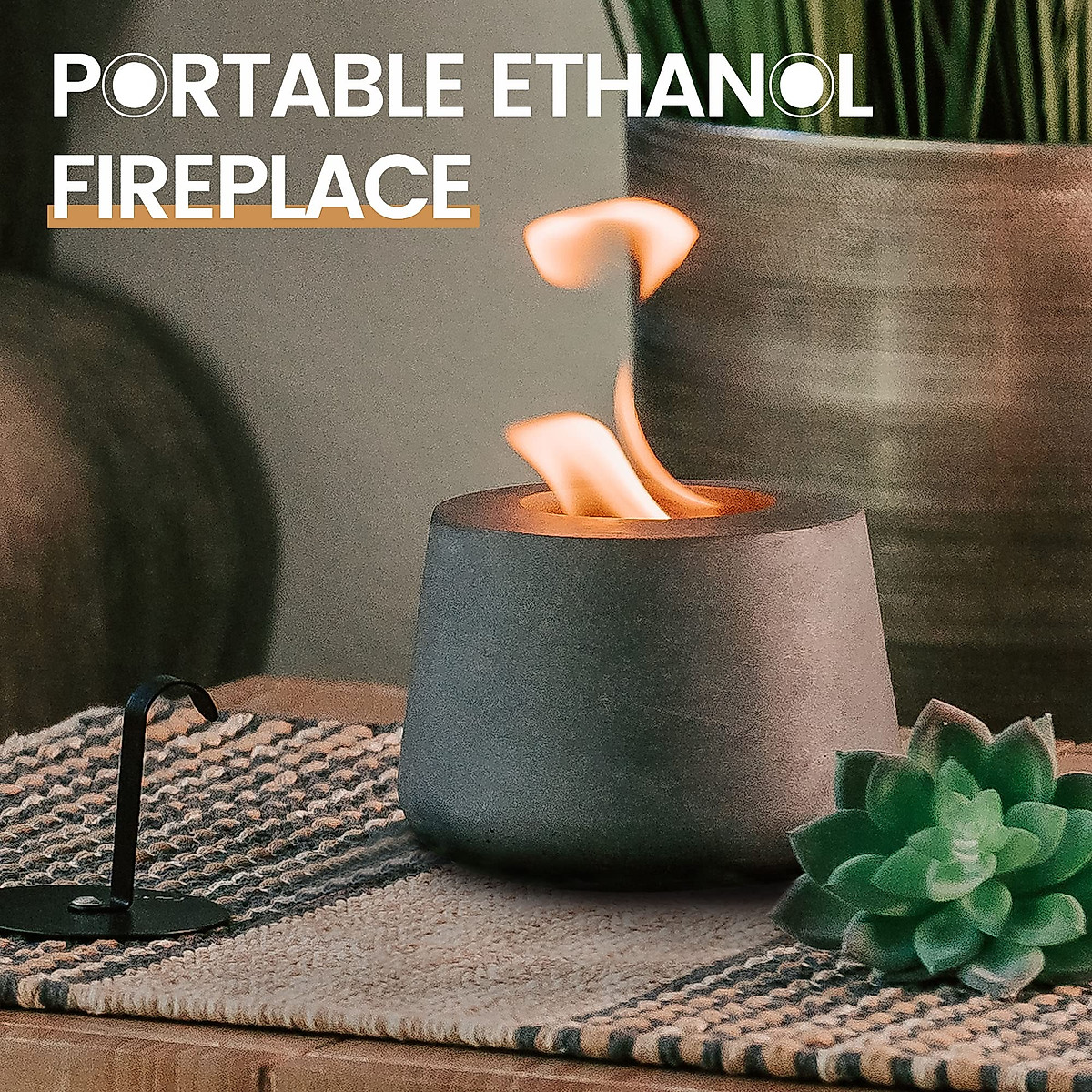 Tabletop Fire Pit - Concrete Fire Bowl, Mini Portable Tabletop Fireplace for Indoor Outdoor, Rubbing Ethanol Alcohol Round