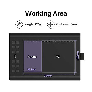 Huion Inspiroy H1060P Graphics Drawing Tablet with Digital Pen PW100 and Skeleton Glove, OTG Adapters Included