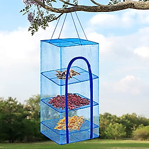 Cunno 4 Pcs Herb Drying Rack 4 Layer Hanging Drying Net Folding Fish Mesh with Zippers Non Toxic Nylon Netting for Fish Vegetables Meat Herb Fruit Plants Net Dry Cage, Blue, 13.8 x 13.8 x 25.6 Inch
