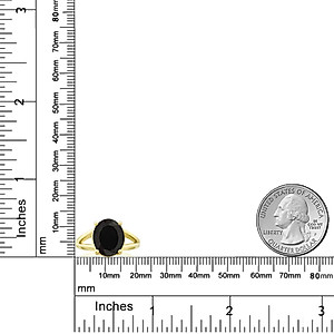 Gem Stone King 18K Yellow Gold Plated Silver Black Onyx Ring For Women (4.00 Cttw, Gemstone December Birthstone, Oval 12X10MM, Available In Size 5,6,7,8,9)