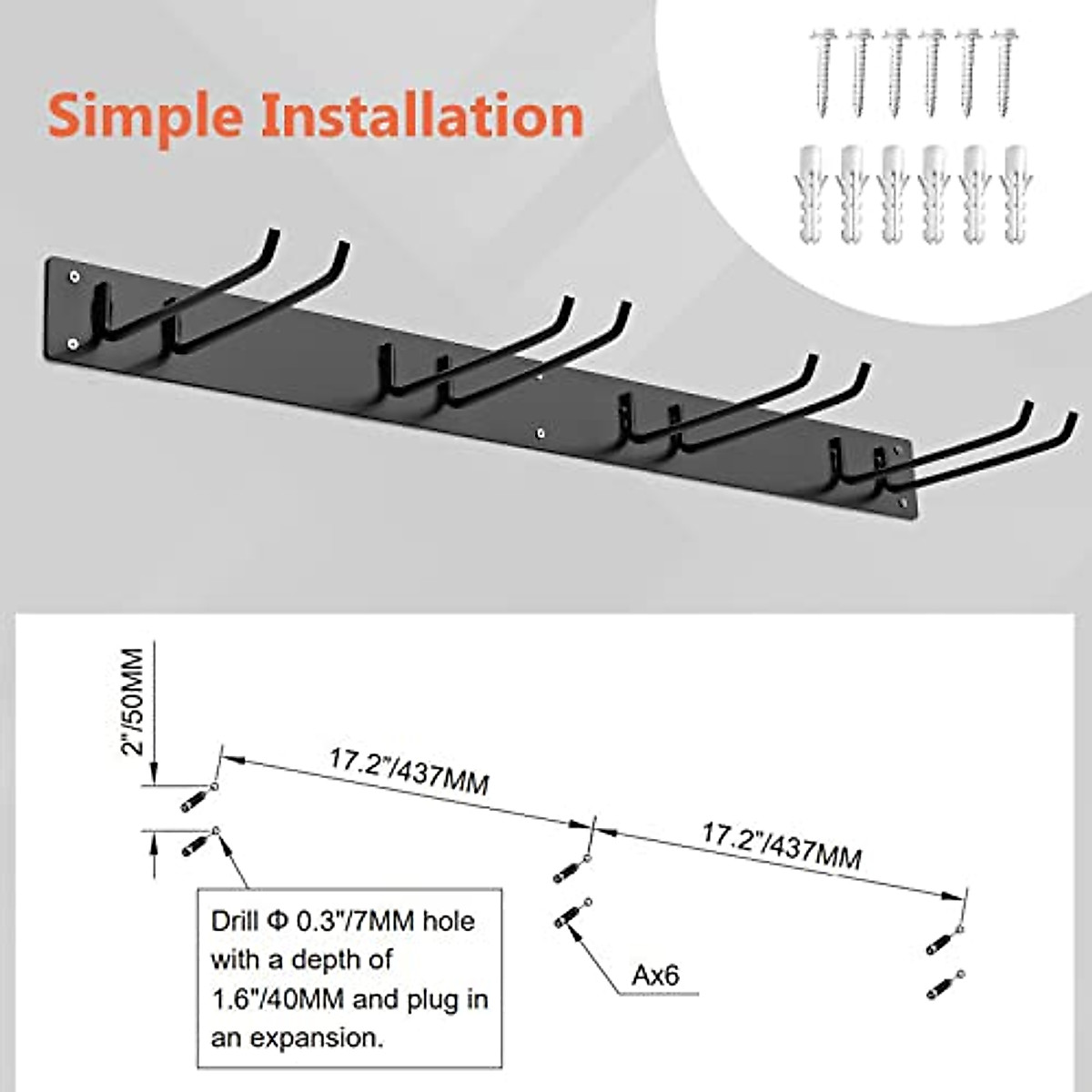 Goplus Garden Tool Organizer, Wall-Mounted Garage Tool Storage Rack with 8 Hooks, 36 Inch Yard Lawn Tool Hanger, Heavy Duty Metal Utility Rack for Shovel, Broom, Rake, Mop, Max Load 330 LBS