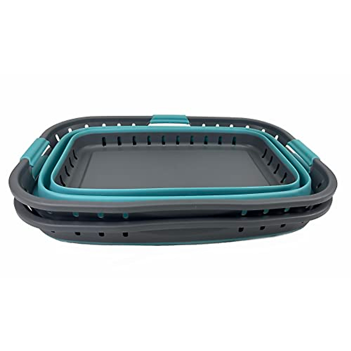 SAMMART 44L (11.6 gallon) Collapsible Plastic Laundry Basket-Foldable Pop Up Storage Container-Portable Washing Tub- pace Saving Hamper, Water Capacity: 35L (9.2 gallon) (Grey/Crystal Blue (Set of 2))