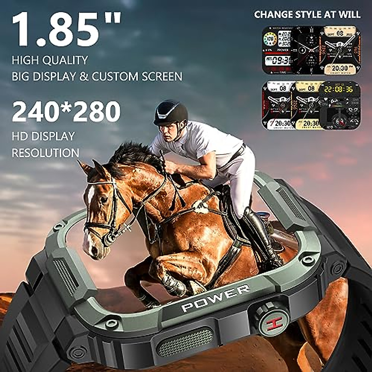 Jireausty Smart Watch for Men - 1.85“ Military Smart Watches IP68 Waterproof Smart Watches with Bluetooth Call Outdoor Tactical Sports Rugged Fitness Tracker Watch for iPhone Android