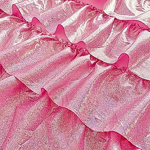 Tasselily Princess Ruffle Comforter Set Queen Szie, 5 Pcs Bed in a Bag Bling Shiny Sequin Ruffle Pink Bedding Set with Sheets for Girls/Woman
