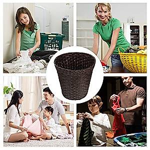 Hemoton Wicker Trash Basket Woven Basket Trash Can Wastebasket- Round Garbage Container Bin for Bathrooms, Kitchens, Home Offices, Craft, Laundry (Coffee) Dirty Clothes Hamper