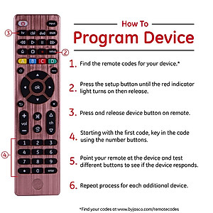 GE Universal Remote Control for Samsung, Vizio, LG, Sony, TCL, Roku, Apple TV, TCL, Panasonic, Smart TVs, Streaming Players, Blu-ray, DVD, 4-Device, Rose, 32934