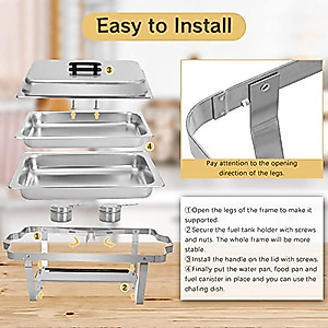 BriSunshine 4 Packs 8 QT Chafing Dish Buffet Set, Stainless Steel Rectangular Buffet Warmer for Parties with Foldable Frame Pans Lids, Full Size Chafing Dishes Food Warmers for Buffet Weddings Events