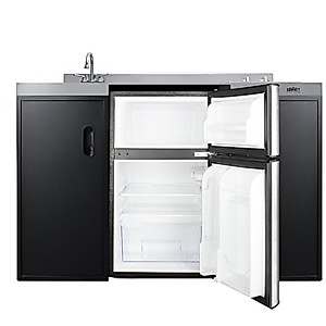 Summit Appliance CK55ADASINKR 54” Wide All-in-One Kitchenette in Black with a 2-Burner 115V Cooktop, 2-Door Refrigerator-Freezer, Sink, and Large Storage Cabinet (SINKR)