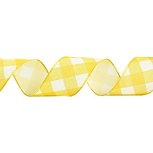MEEDEE Yellow White Checkered Ribbon Christmas Wired Ribbon Yellow Burlap Ribbon 2.5 inch x 10 Yards for Christmas Tree Decoration Crafts Bows Making Wreath Wrapping Home Decor