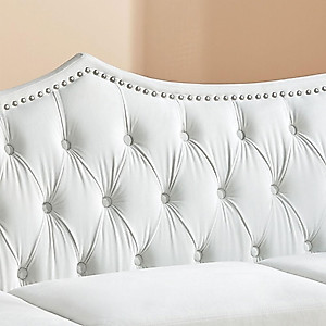 3 Seater Chesterfield Sofa Velvet for Living Room, Modern Tufted Velvet Couch 3 Seater with Scroll Arms and Nailhead, Chesterfield Velvet Sofa, Roll Arm Classic Chesterfield Settee Couches (White)