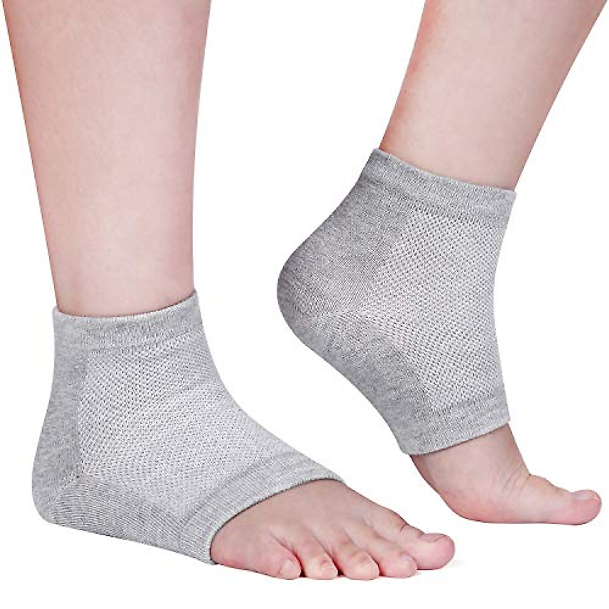Bememo Soft Gel Heel Socks Ventilate Open Toe Socks 4 Pairs for Dry Hard Cracked Skin Moisturizing Day Night Care Skin (Gray)