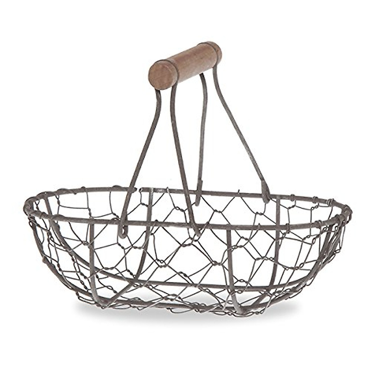 The Lucky Clover Trading Small Oblong Wire Mesh Fixed Handle Basket, Brown