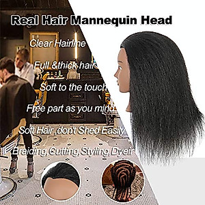 Mannequin Head 14 inch 100% Real Hair Doll Head for Hair Styling Salon Training Head Cosmetology Braiding Practice Mannequin Manikin Head Hairdresser (14 inch)