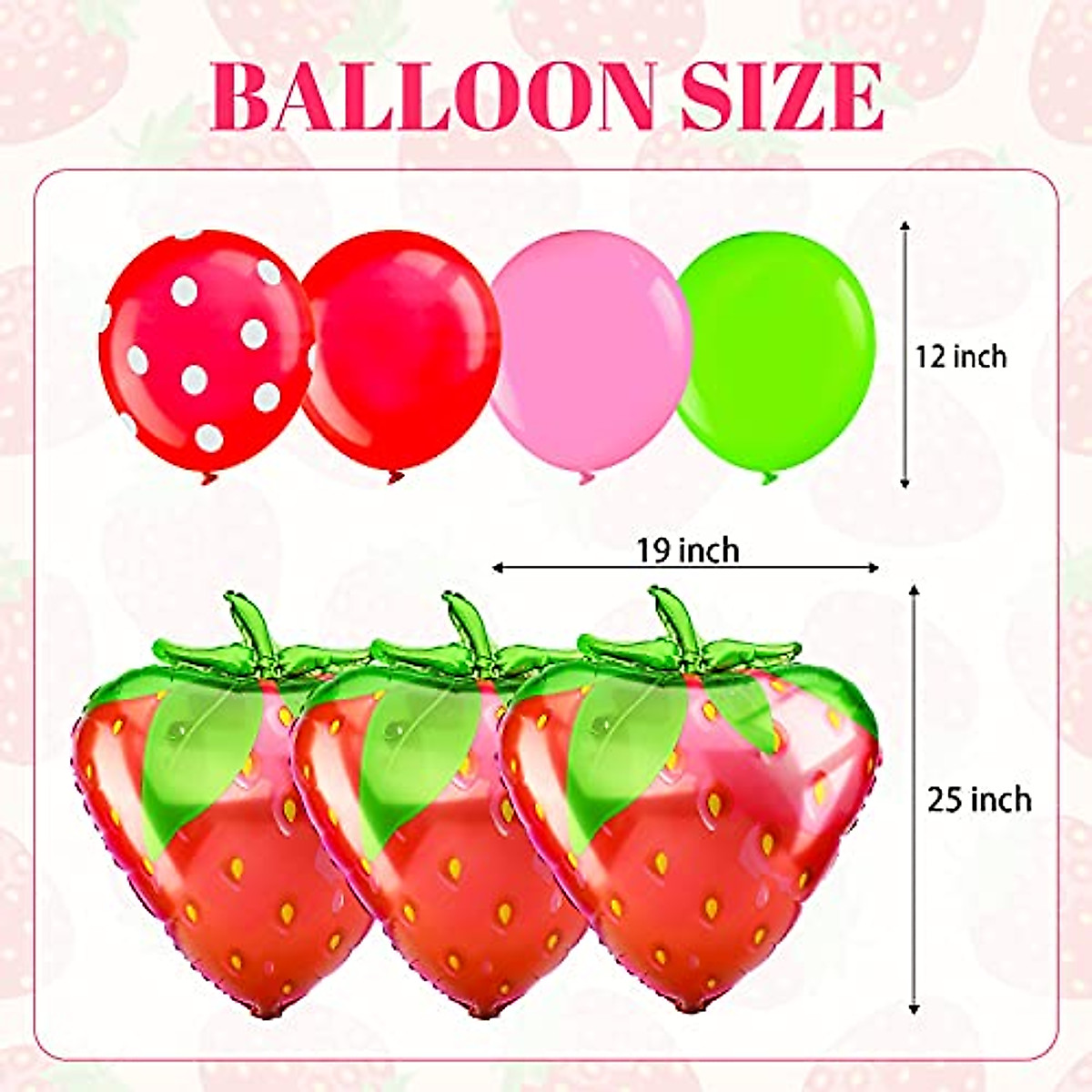 33 Pieces Strawberry Balloons Polka Dots Latex Foil Balloons Shortcake Party Decorations for Girl Sweet One 1st Birthday Party, Summer Fruit Party Supplies (Red)